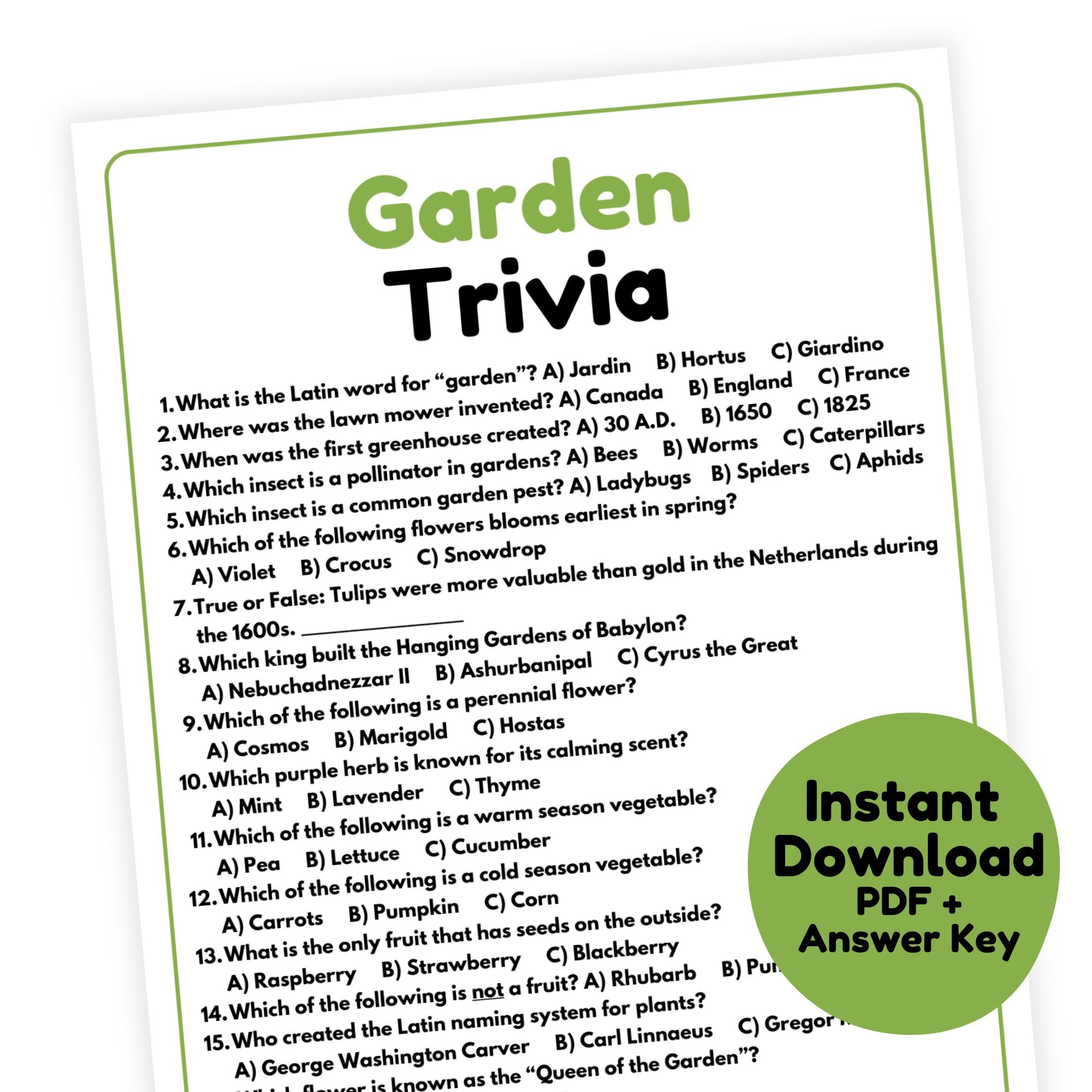 Garden Trivia Game | Gardening Game Printable | Gardening Trivia ...