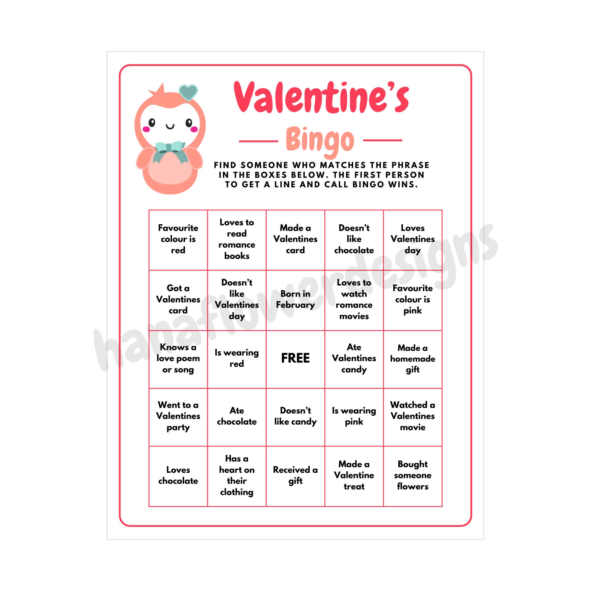 Valentine's Day Bingo Game Valentine's Games Printable Valentine's Day ...