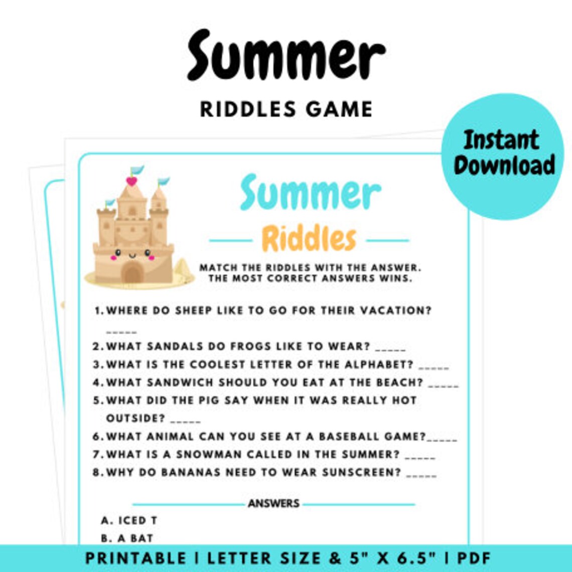 Summer Riddles Printable Party Game for Adults and Kids - Etsy
