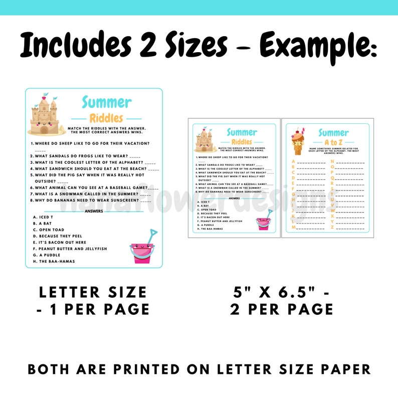 Summer Riddles Printable Party Game for Adults and Kids - Etsy