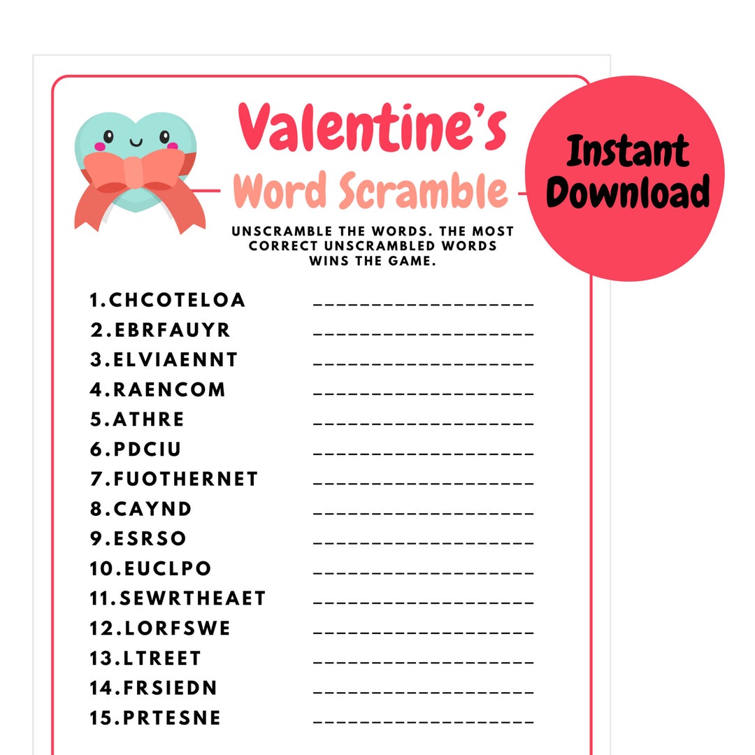 Valentine's Day Word Scramble Game Valentine's Games Printable ...