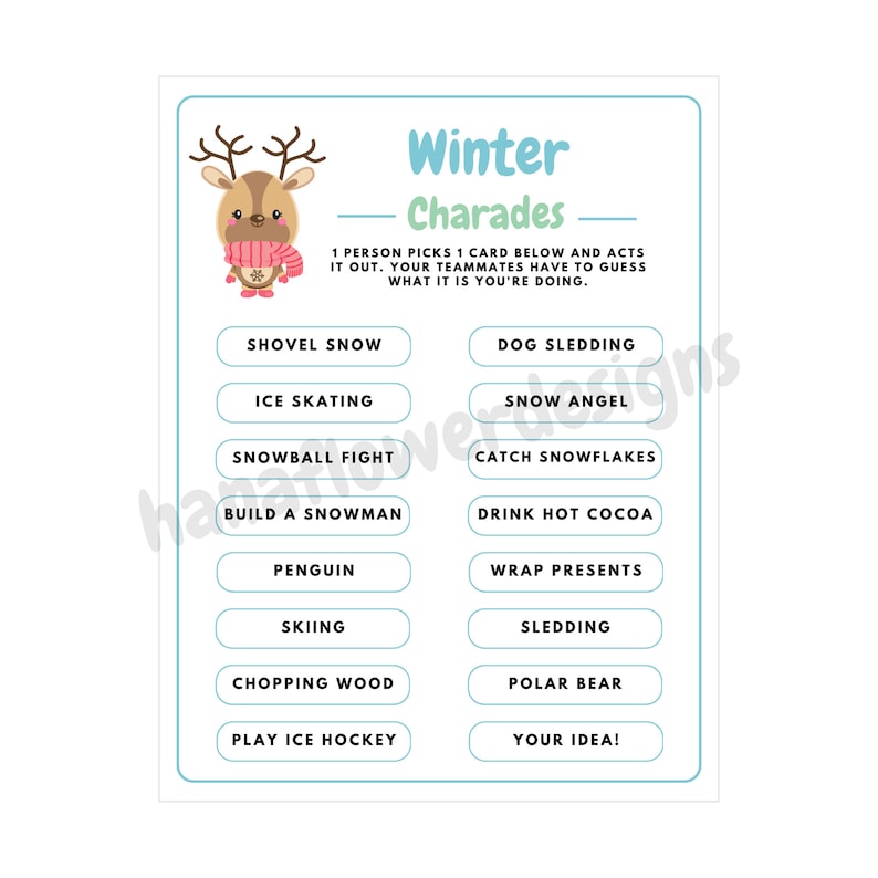 Winter Charades Game Winter Games Printable Winter Party Games for ...