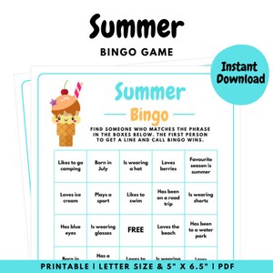 Summer Find Someone Who Bingo Printable Party Game for Adults and Kids ...