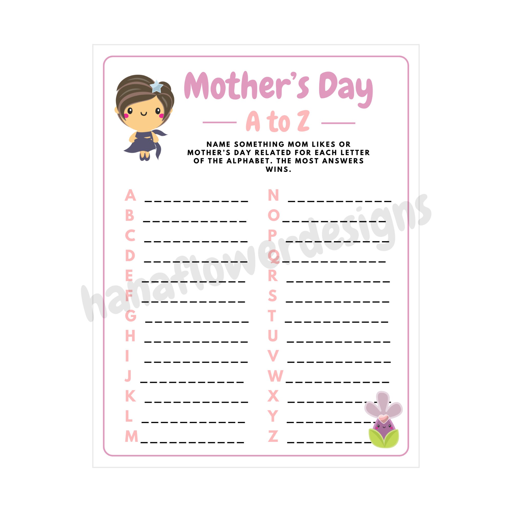 Mother's Day A to Z Game Mother's Day Games Printable Mother's Day ...