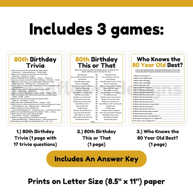 80th Birthday Games Bundle - Set of 3 Printable Games | 80th Birthday ...