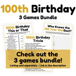 100th Birthday Trivia Game | 100th Birthday Game Printable | 100th ...