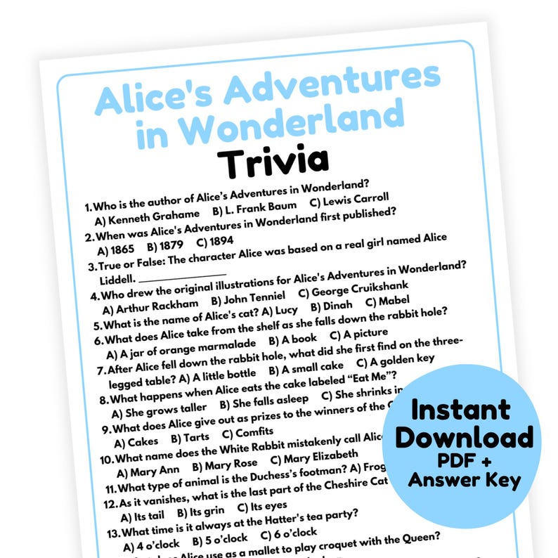 Alice's Adventures in Wonderland Trivia Game | Wonderland Game ...