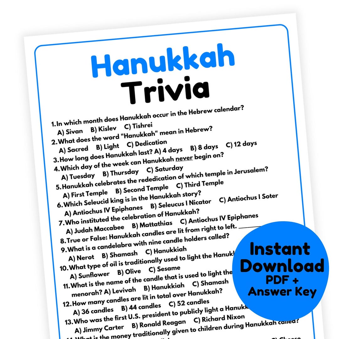 Hanukkah Trivia Game | Hanukkah Game Printable | Hanukkah Party Game ...