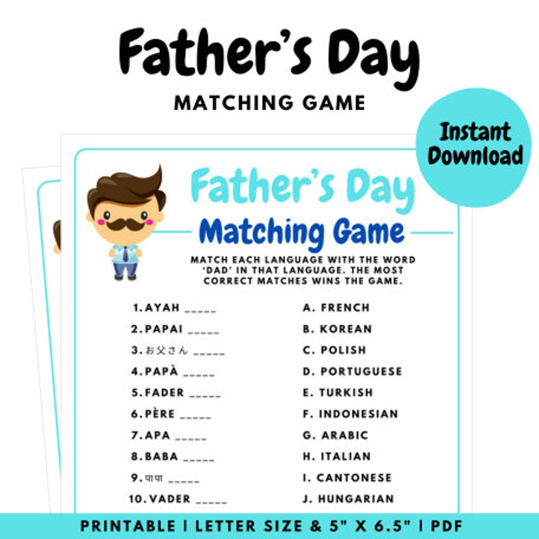 Father's Day Matching Trivia Printable Party Game for Adults and Kids ...