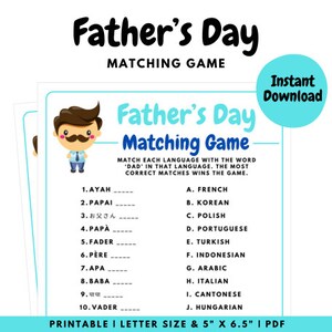 Father's Day Matching Trivia Printable Party Game for Adults and Kids ...