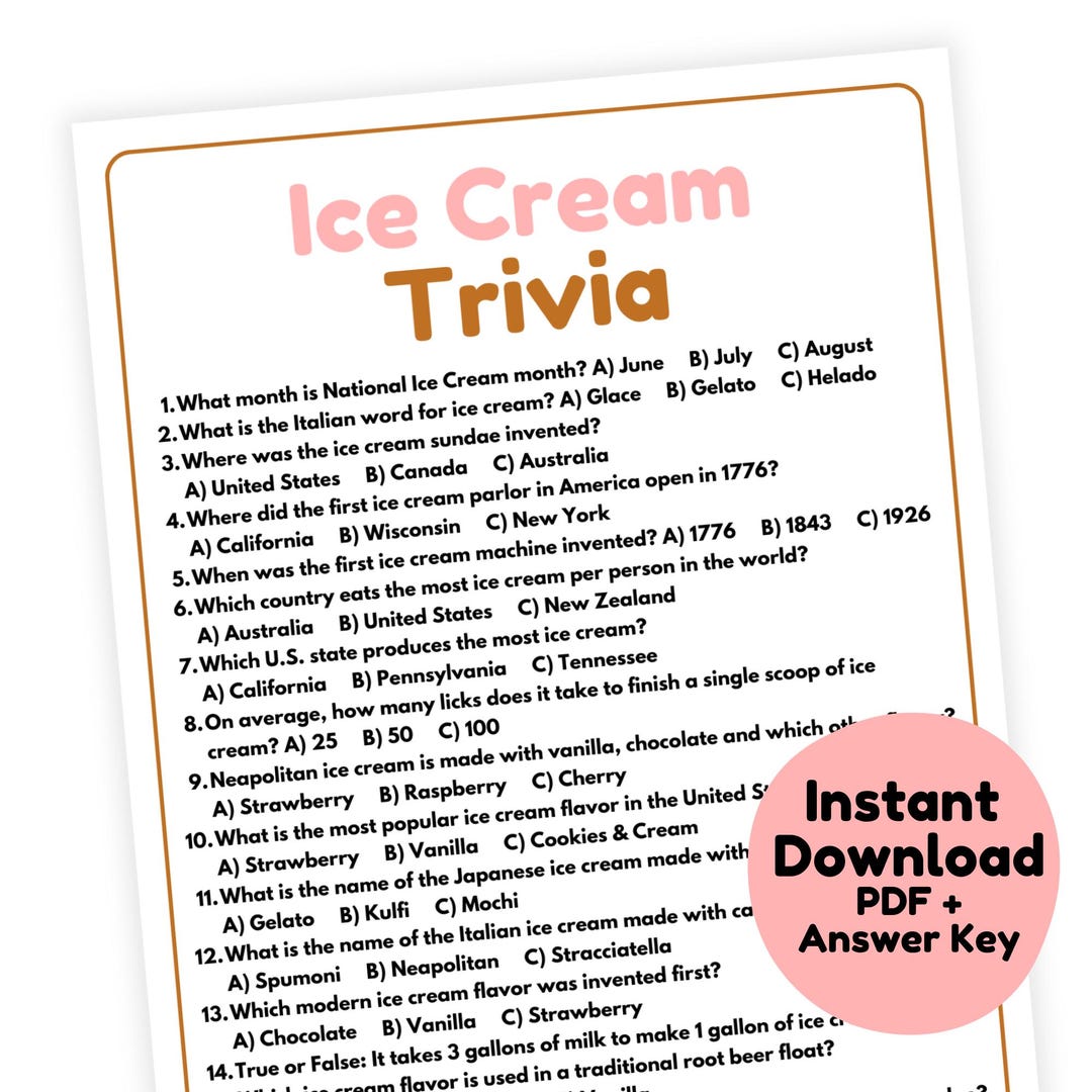 Ice Cream Trivia Game | Ice Cream Game Printable | Ice Cream Birthday ...