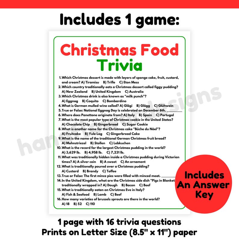 Christmas Food Trivia Game | Christmas Food Game Printable | Christmas ...