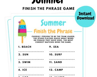Summer Finish the Phrase Printable Game, Family Summer Game Printable ...