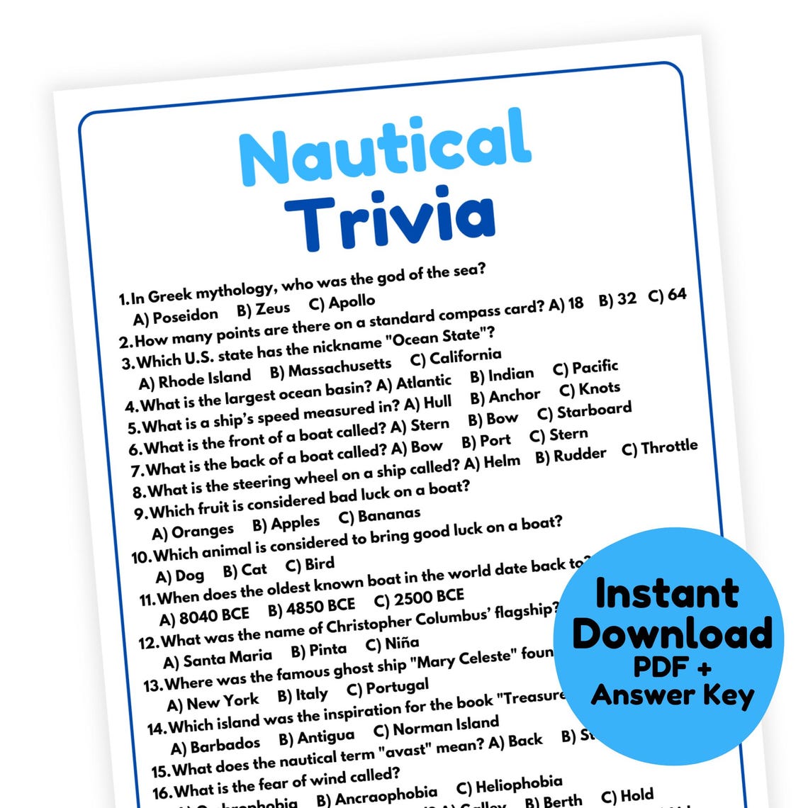 Nautical Trivia Game | Nautical Game Printable | Nautical Baby Shower ...