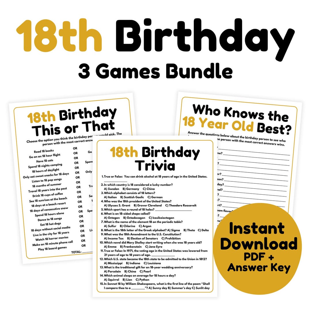 18th Birthday Games Bundle - Set of 3 Printable Games | 18th Birthday ...