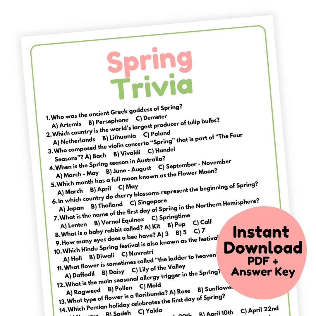 Spring Trivia Game | Spring Game Printable | Spring Party Game for ...