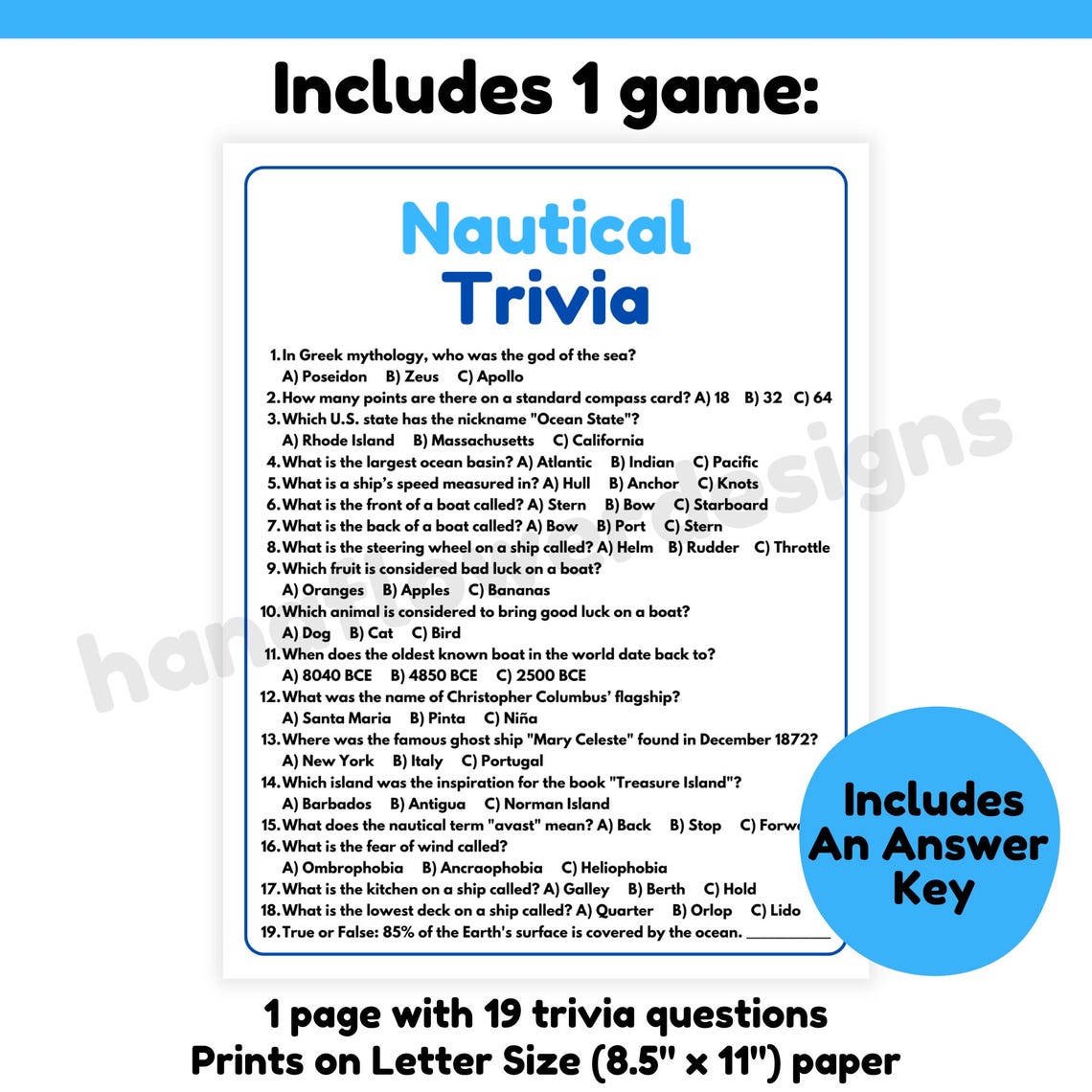 Nautical Trivia Game | Nautical Game Printable | Nautical Baby Shower ...