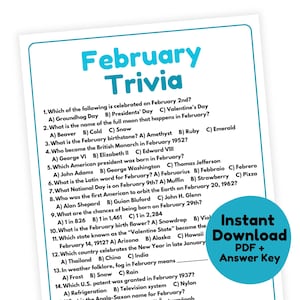 February Trivia Game | Month Trivia Game Printable | Winter Trivia Game ...