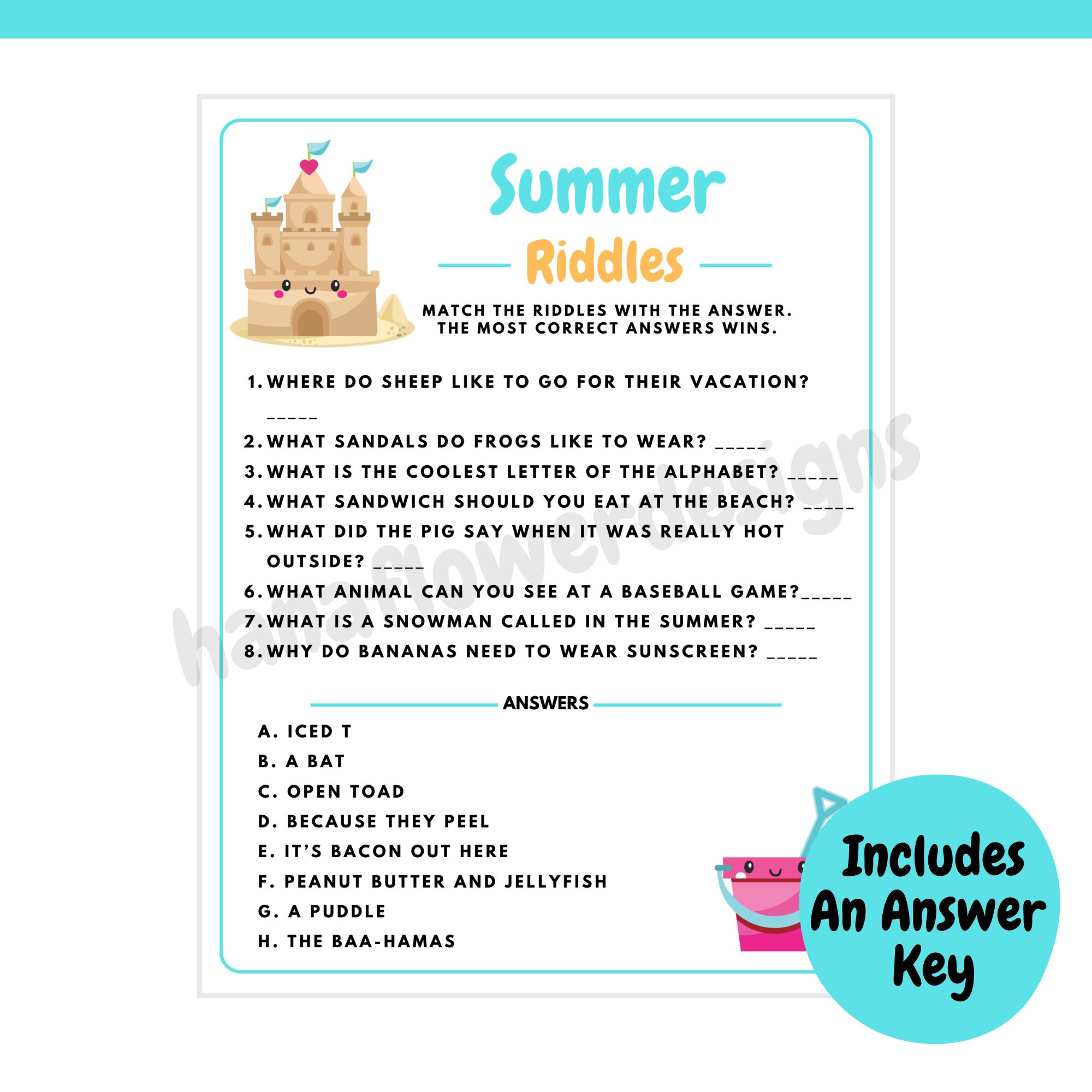 Summer Riddles Printable Party Game for Adults and Kids - Etsy