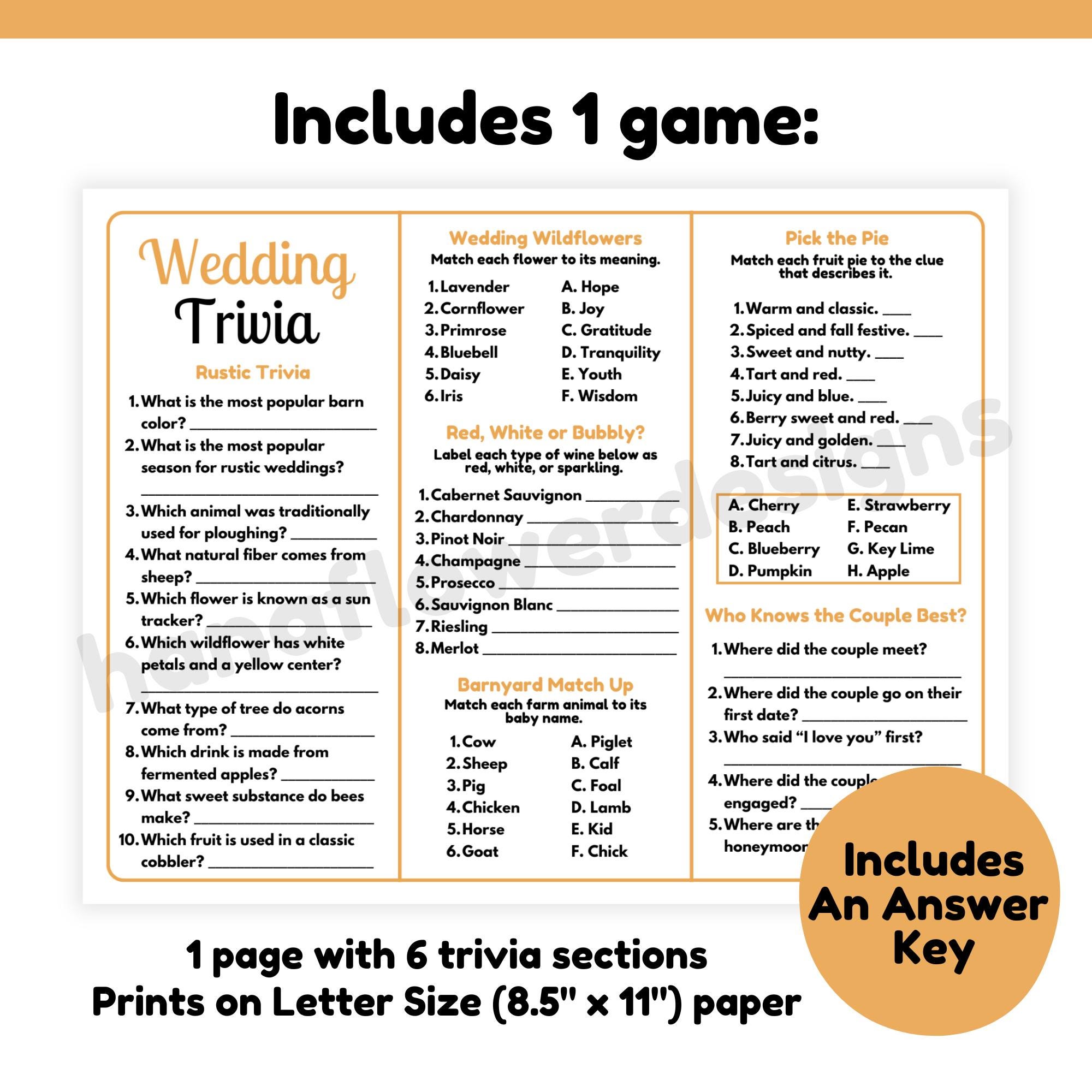 RUSTIC Wedding Trivia Game Printable | Wedding Game for Guests ...