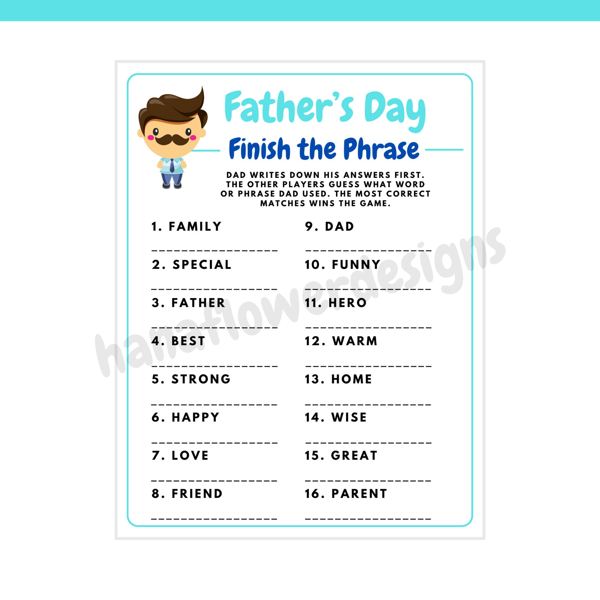 Father's Day Finish the Phrase Printable Party Game for Adults and Kids ...