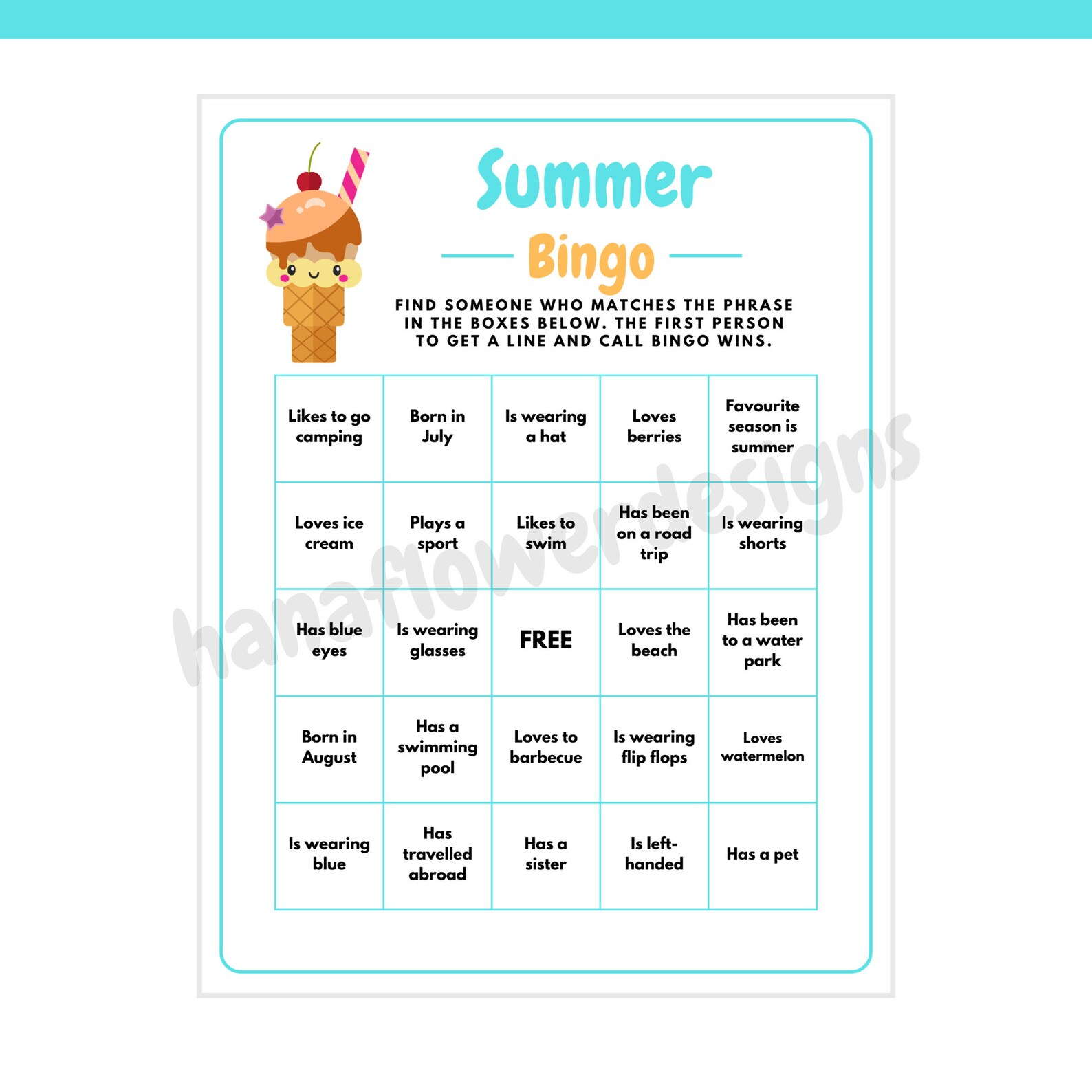 Summer Find Someone Who Bingo Printable Party Game for Adults and Kids ...