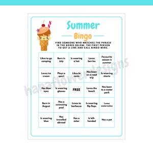 Summer Find Someone Who Bingo Printable Party Game for Adults and Kids ...