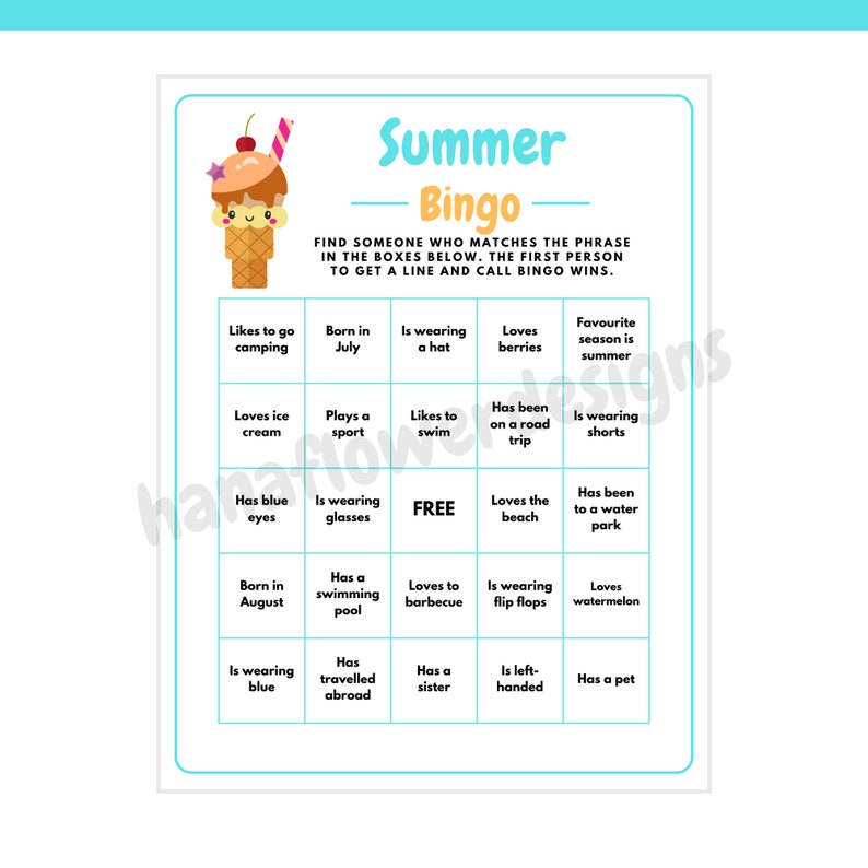 Summer Find Someone Who Bingo Printable Party Game for Adults and Kids ...