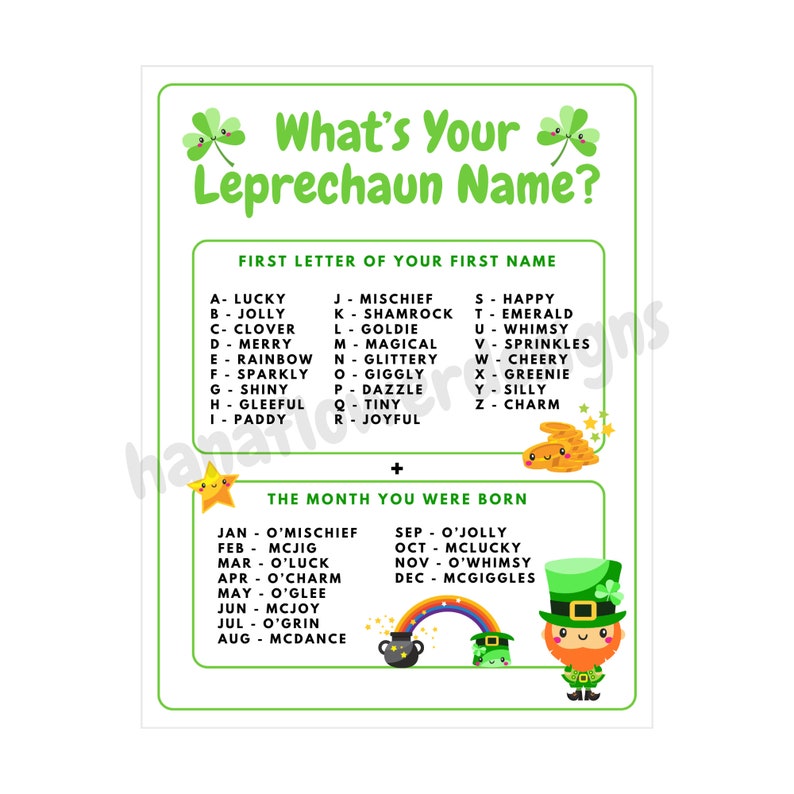 St.patrick's Day What's Your Leprechaun Name Game St.patrick's Day ...