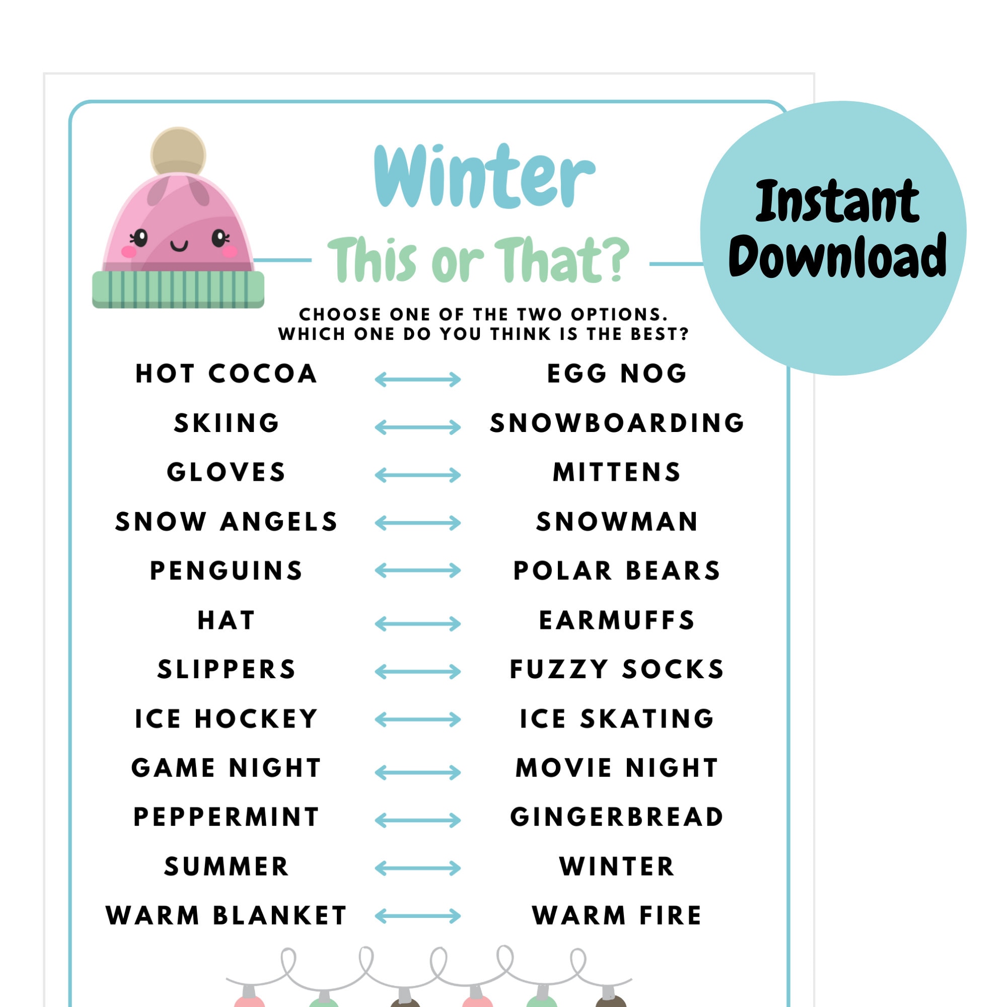 Winter This or That Game Winter Games Printable Winter Party Games for ...