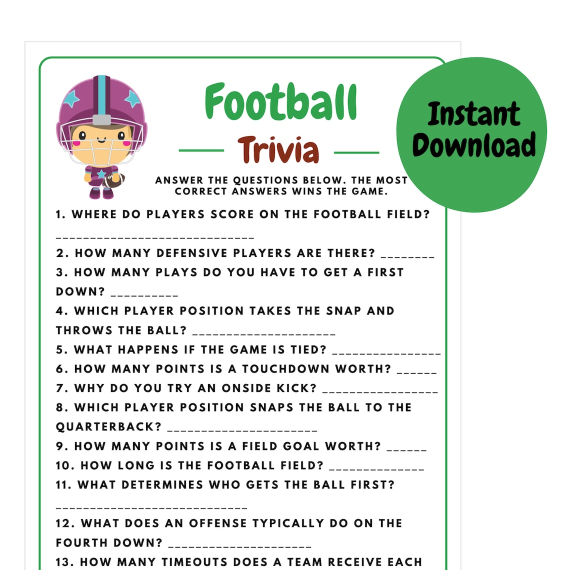Football Trivia Game Football Party Games Football Games Printable ...
