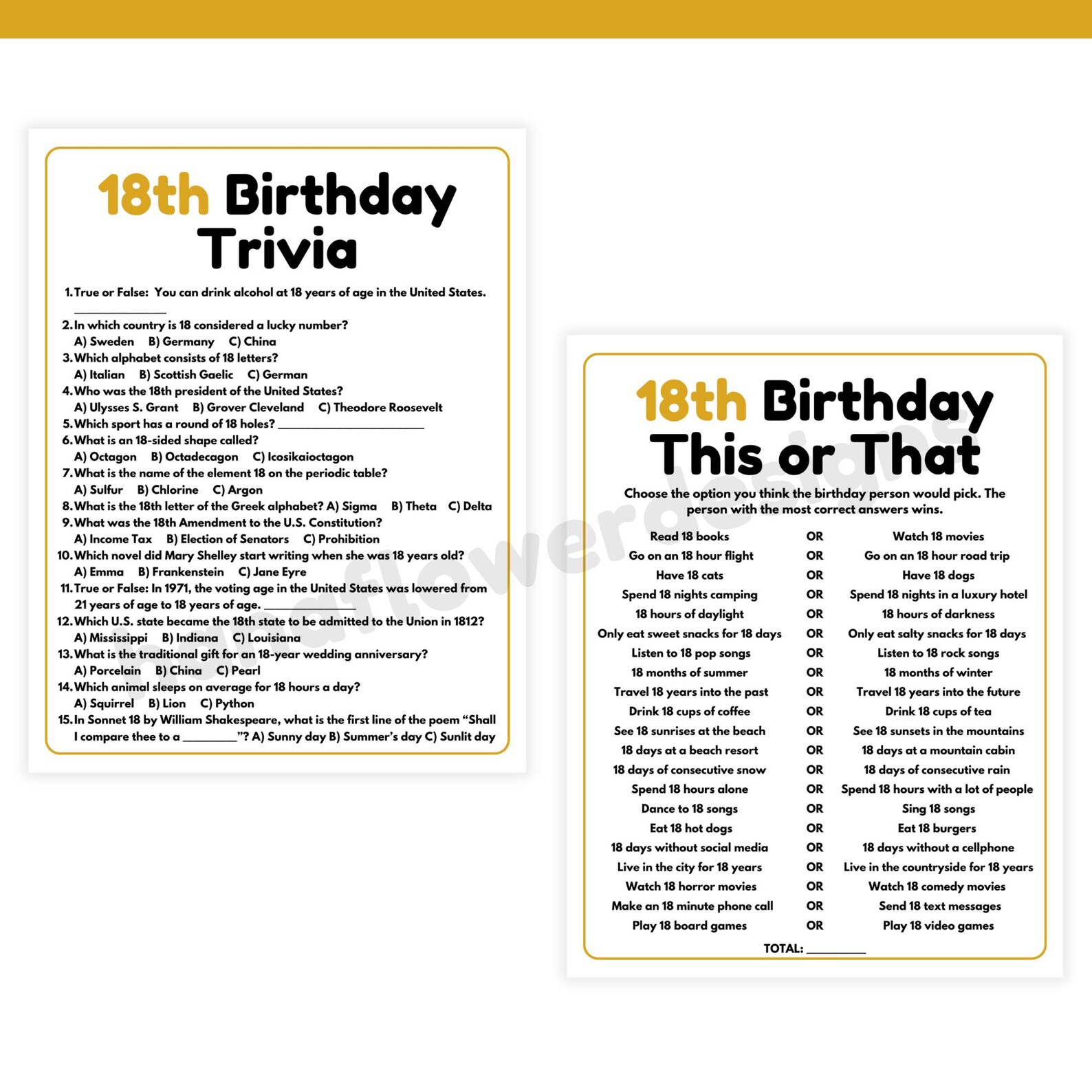18th Birthday Games Bundle - Set of 3 Printable Games | 18th Birthday ...
