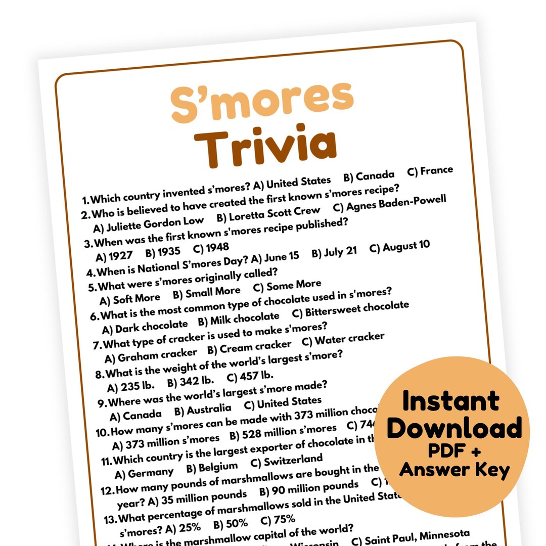 S'mores Trivia Game | S'mores Game Printable | S'mores Party Game for ...
