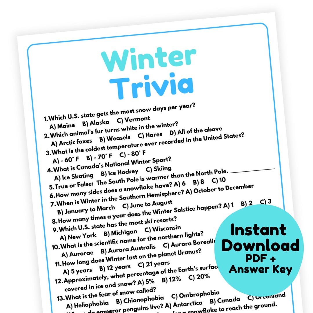 Winter Trivia Game | Winter Game Printable | Winter Party Game for ...