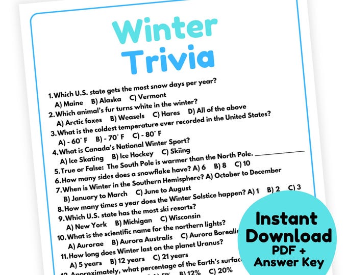 Winter Trivia Game, Think Fast Game, Winter Printable Games, Fun Winter ...