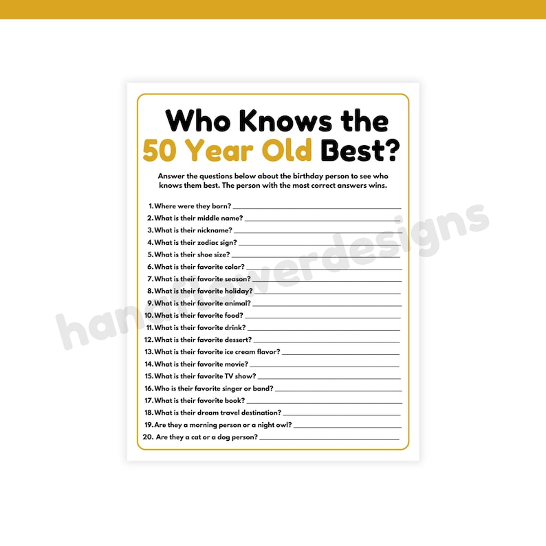 50th Birthday Games Bundle - Set of 3 Printable Games | 50th Birthday ...