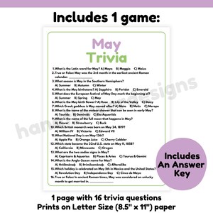 May Trivia Game | Month Trivia Game Printable | Spring Trivia Game ...