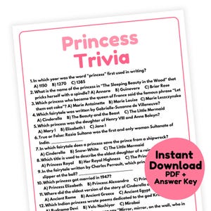 Princess Trivia Game Princess Games Printable Princess Party Games for ...