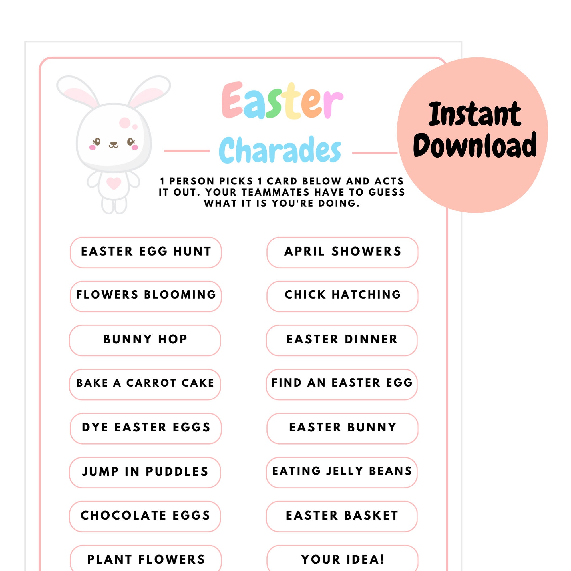 Easter Charades Game Easter Games Printable Easter Party Games for ...