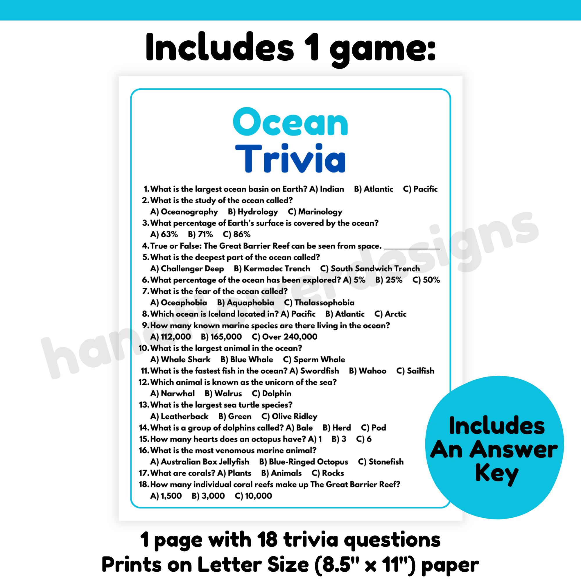 Ocean Trivia Game | Ocean Game Printable | Sea Baby Shower Game |ocean ...