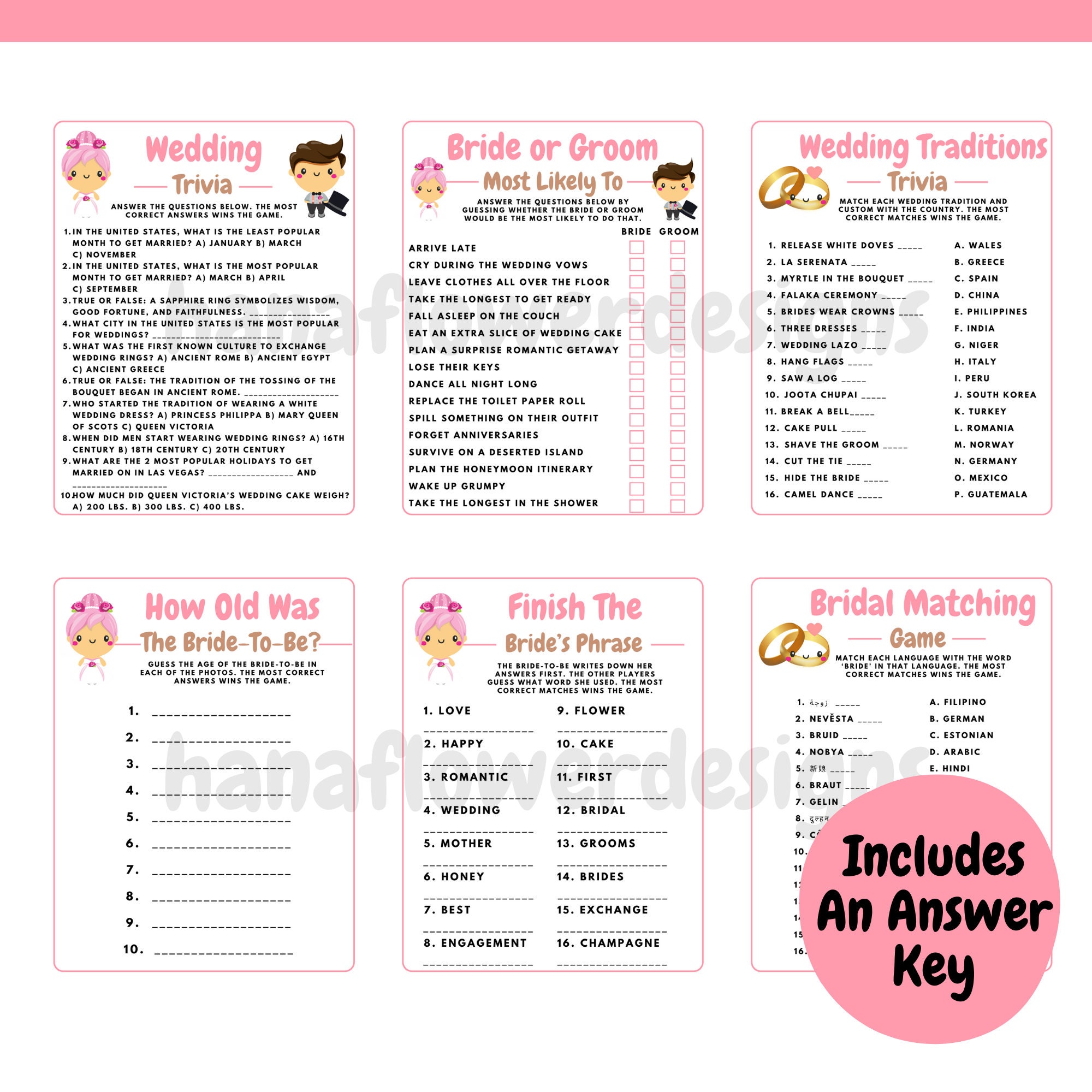 Bridal Shower Printable Party Games Bundle Two Set of 12 Games - Etsy