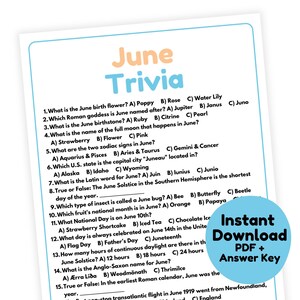 June Trivia Game | Month Trivia Game Printable | Summer Trivia Game ...