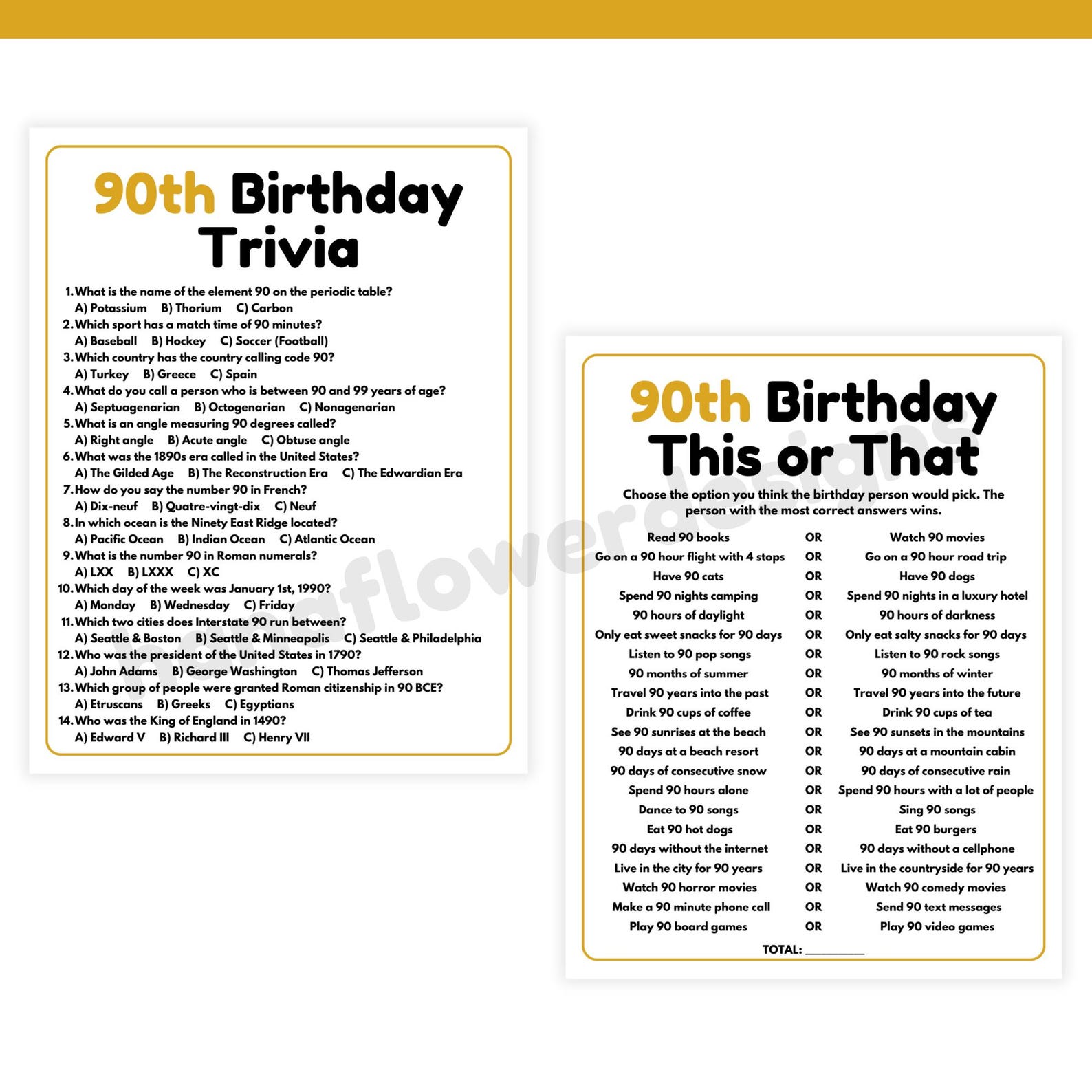 90th Birthday Games Bundle - Set of 3 Printable Games | 90th Birthday ...