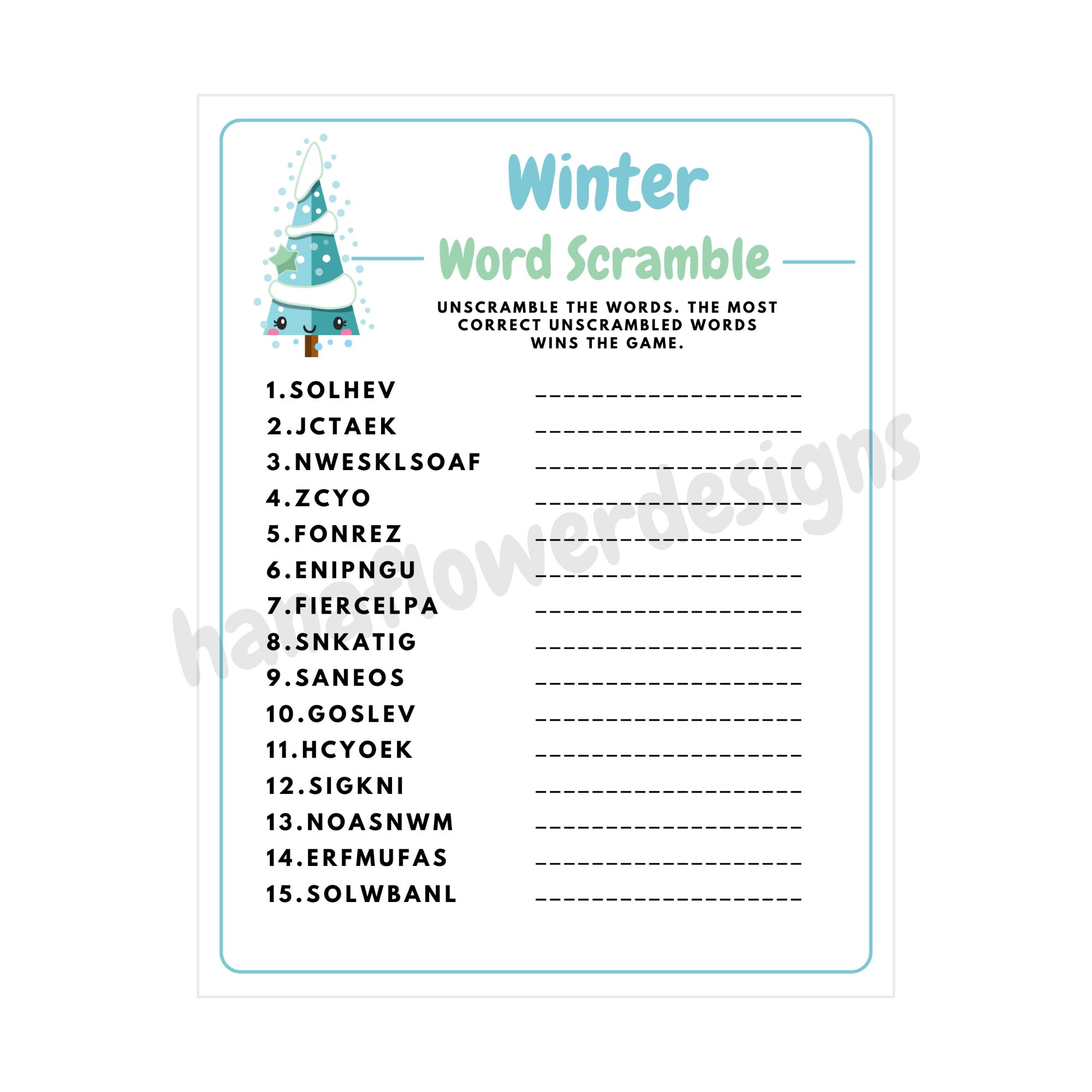 Winter Word Scramble Game Winter Games Printable Winter Party Games for ...