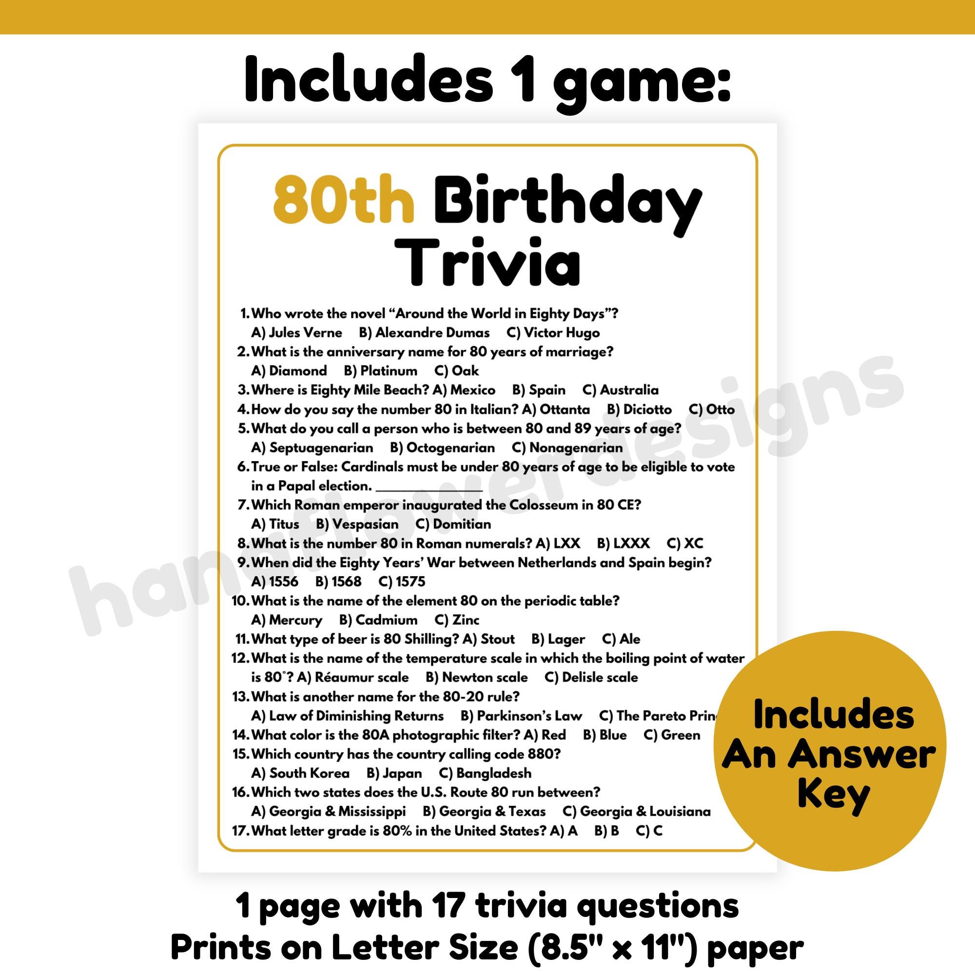 80th Birthday Trivia Game | 80th Birthday Game Printable | 80th Birthday Party Game for Adults ...