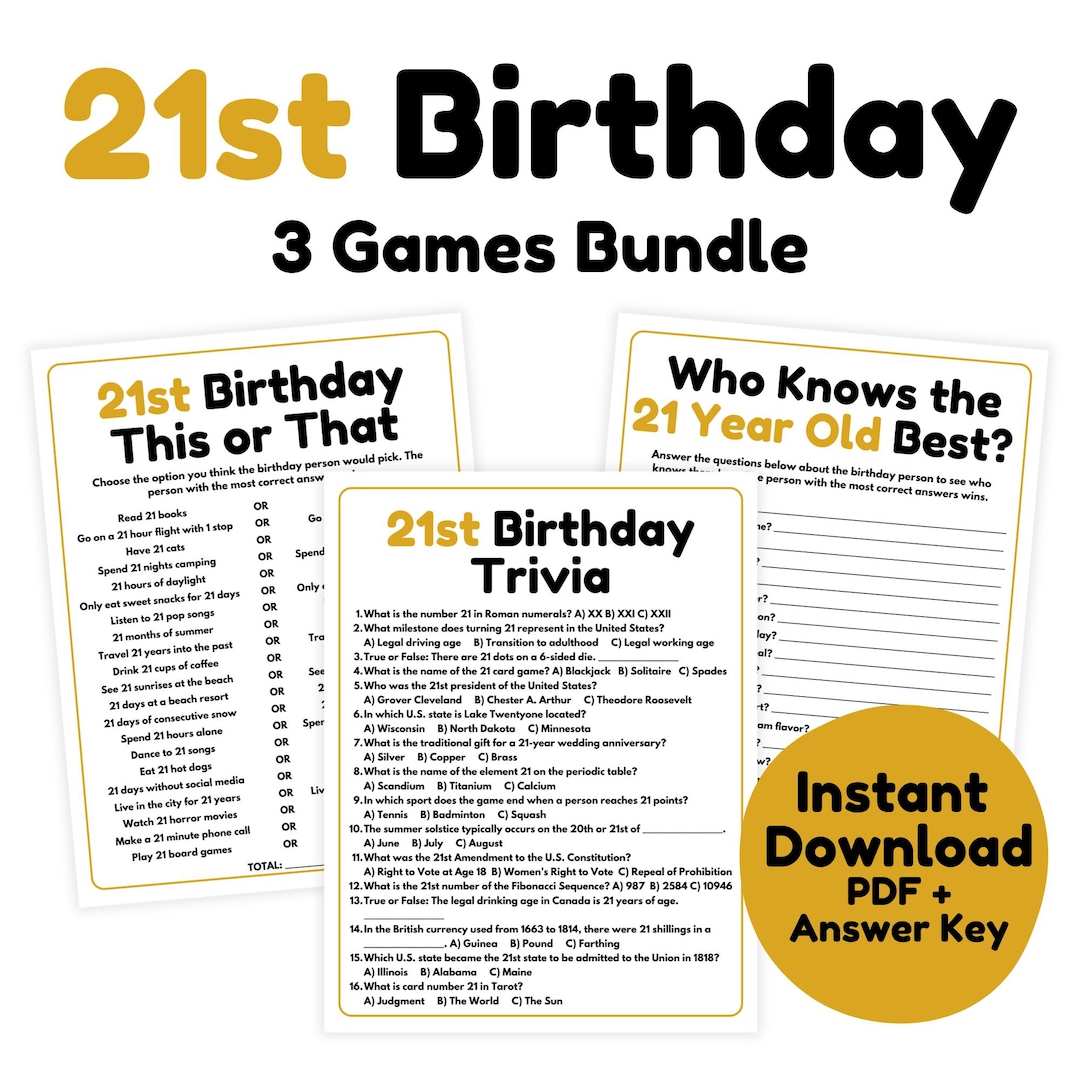 21st Birthday Games Bundle - Set of 3 Printable Games | 21st Birthday ...