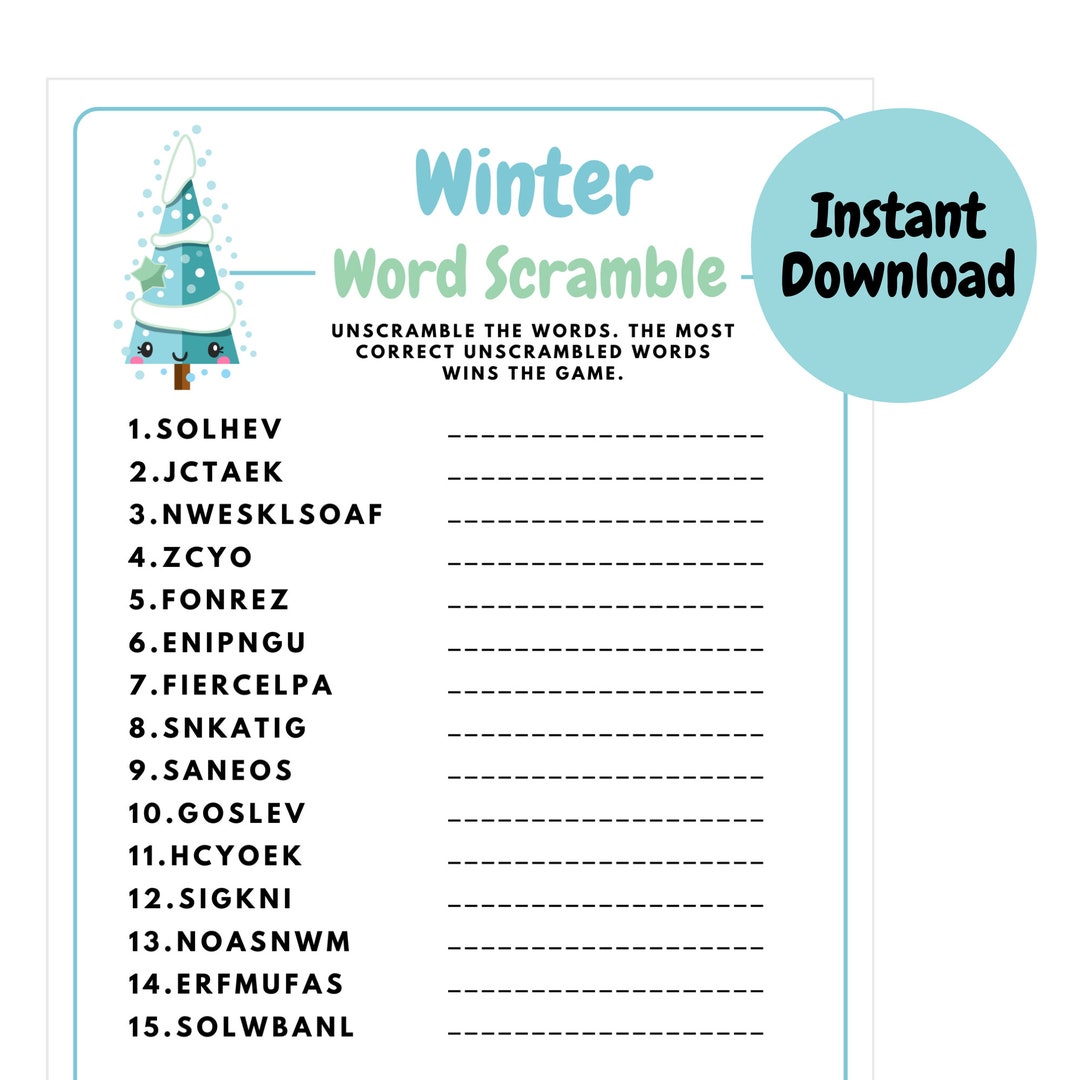 Winter Word Scramble Game Winter Games Printable Winter Party Games for ...