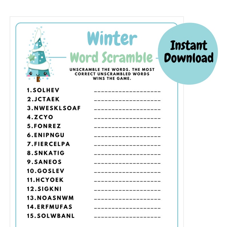 Winter Word Scramble Game Winter Games Printable Winter Party Games for ...