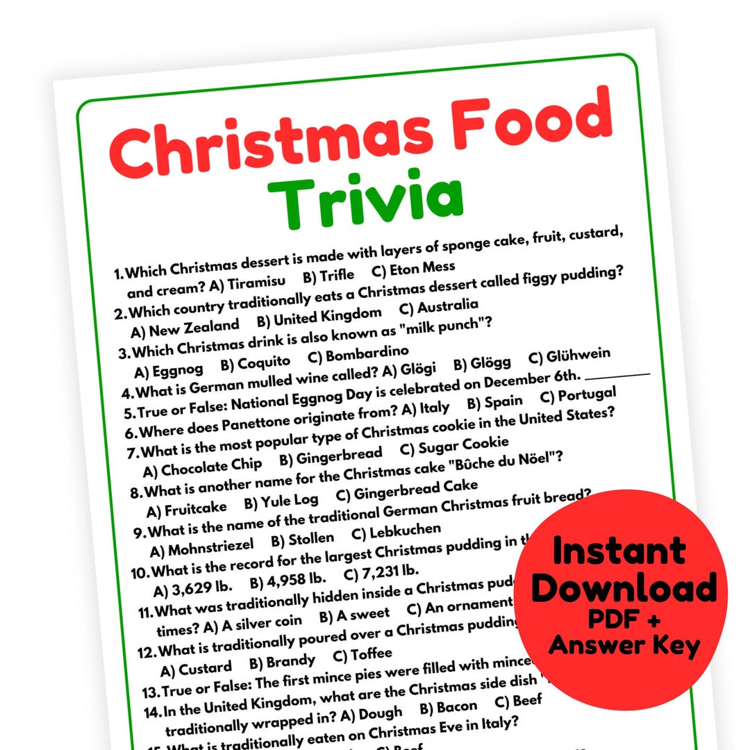 Christmas Food Trivia Game | Christmas Food Game Printable | Christmas ...