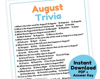 July Trivia Game | Month Trivia Game Printable | Summer Trivia Game ...